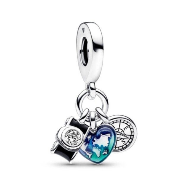 Pandora | Jewelry | Pandora Camera Heart Compass Triple Dangle Charm ...